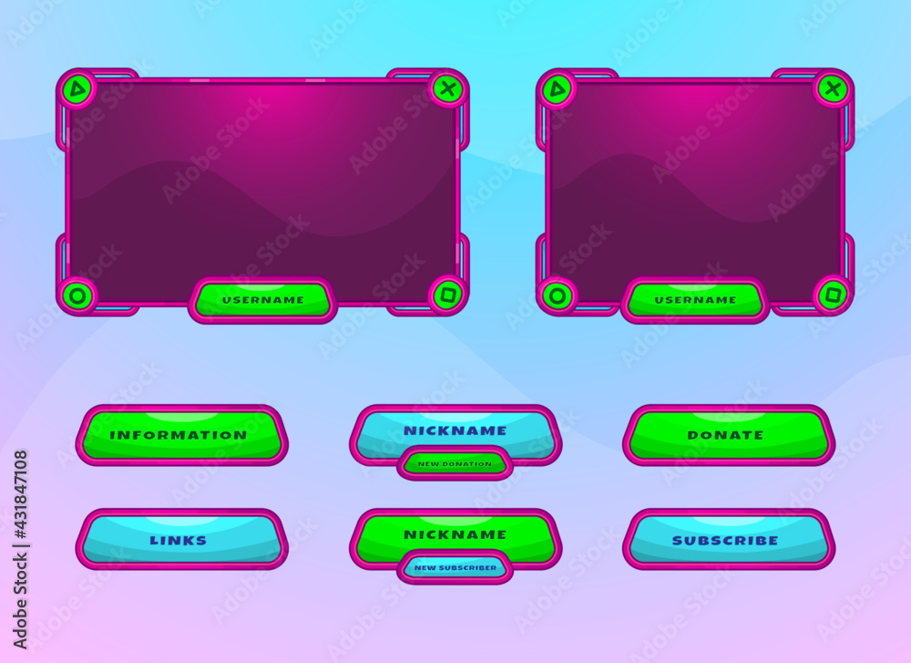 fun twitch border and menu panel overlay design set Stock Vector ...