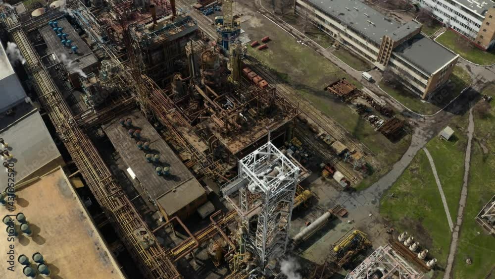 Chemical processing plant. Aerial view of Modern high-tech production ...