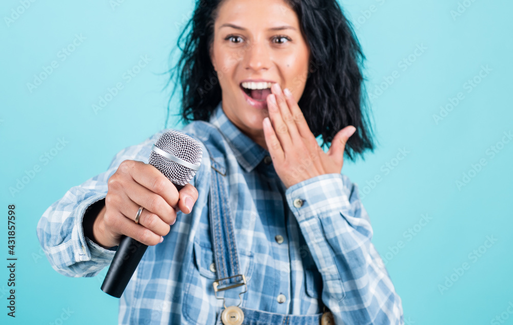 funny party goer. attractive beauty with mic. express human emotions ...