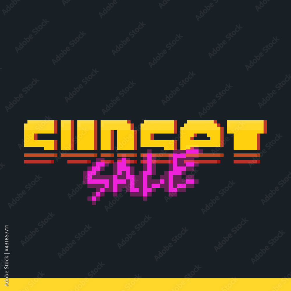 Pixel art retro sunset sale text design. Stock Vector | Adobe Stock