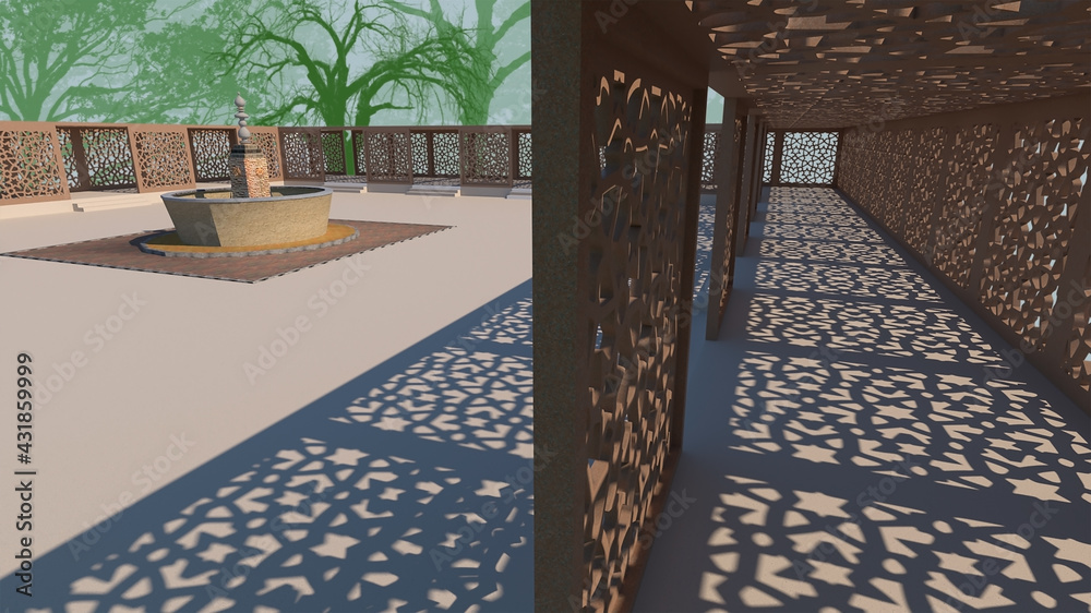 rendering of jali window . shatters and light beams . jali pattern ...