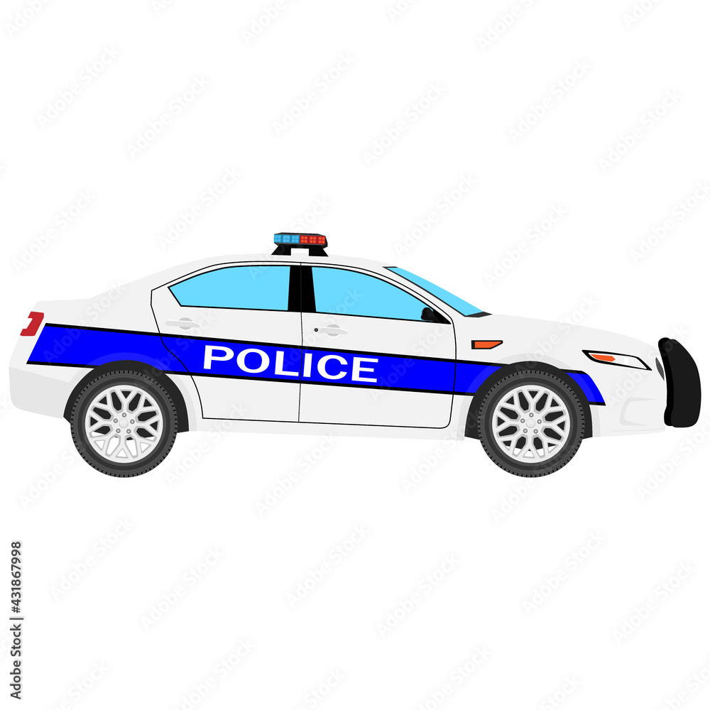 Vector illustration. Police car side view isolated on white background ...