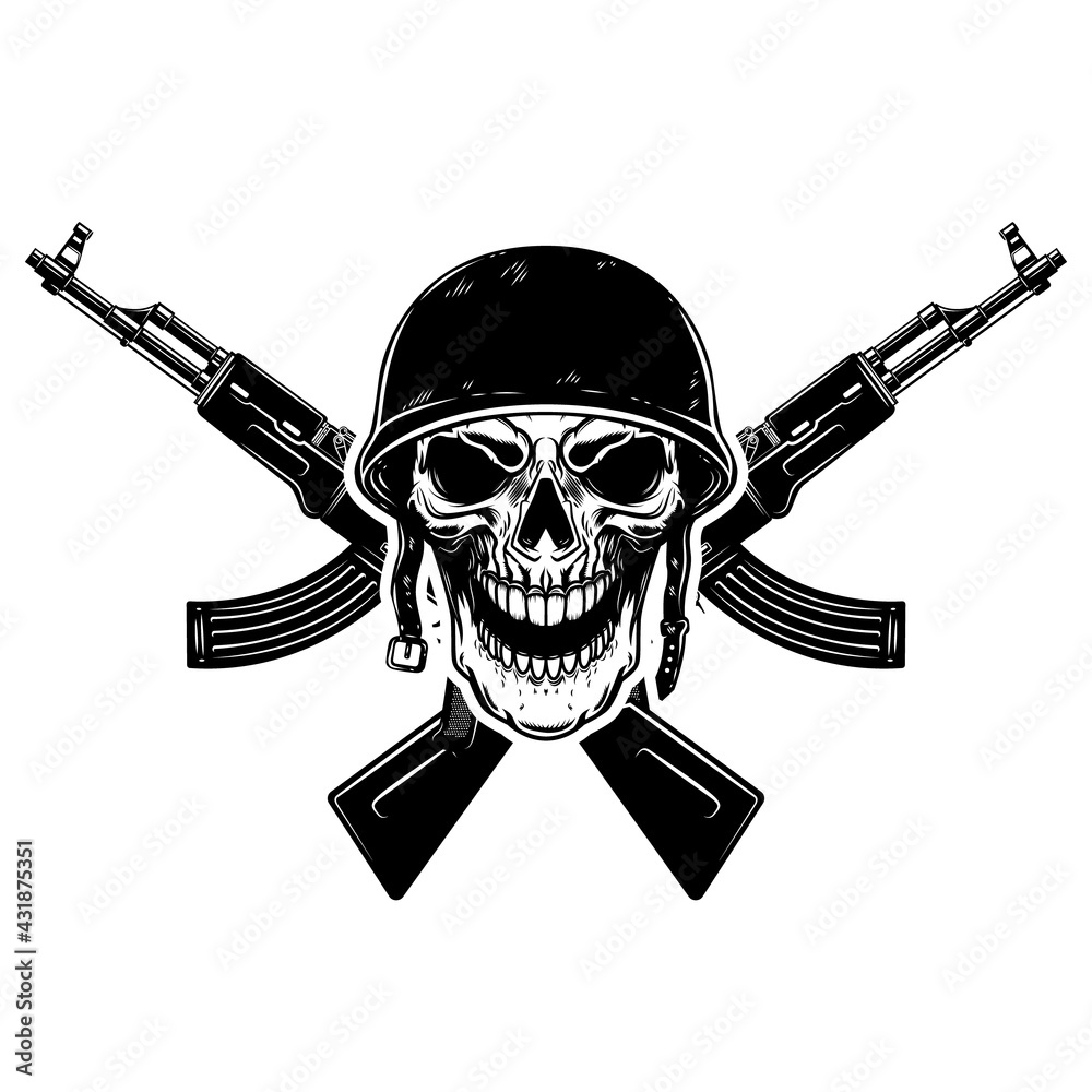 Illustration of soldier skull in military helmet and crossed russian ...