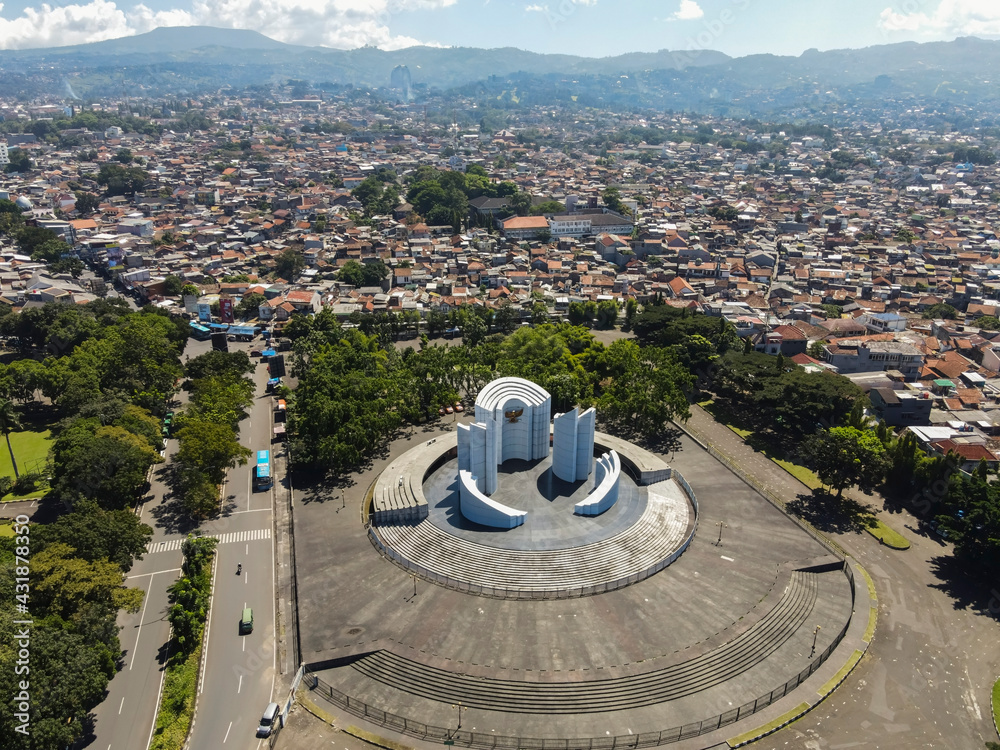 Aerial shoot of Monument to the Struggle (Monumen Perjuangan), Landmark ...