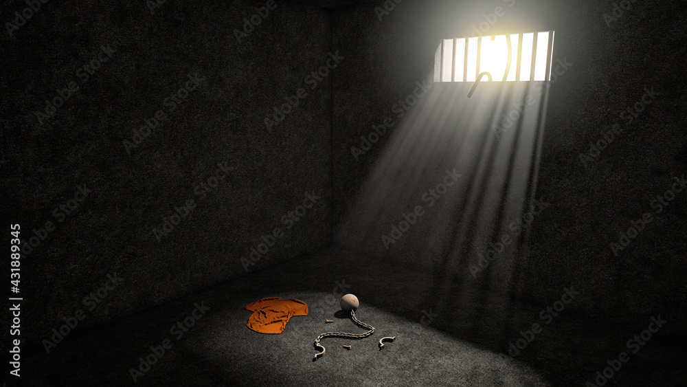 Prison with broken prison bars after prisoner escape and leaves prison ...