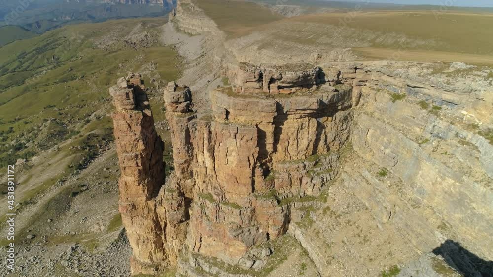 Drone above epic North Caucasus Bermamyt plateau top of rocky ...