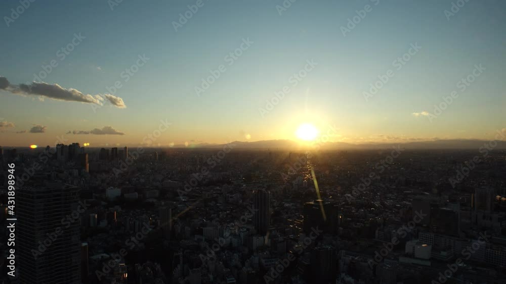 TOKYO, JAPAN : Aerial high angle sunset CITYSCAPE of TOKYO. View of ...