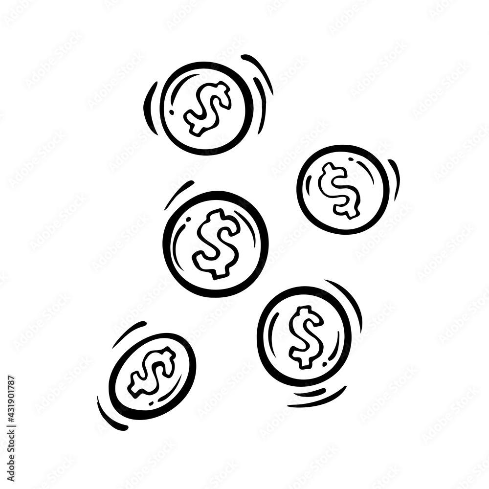 coins cartoon hand drawn sketch illustration vector for design Stock ...