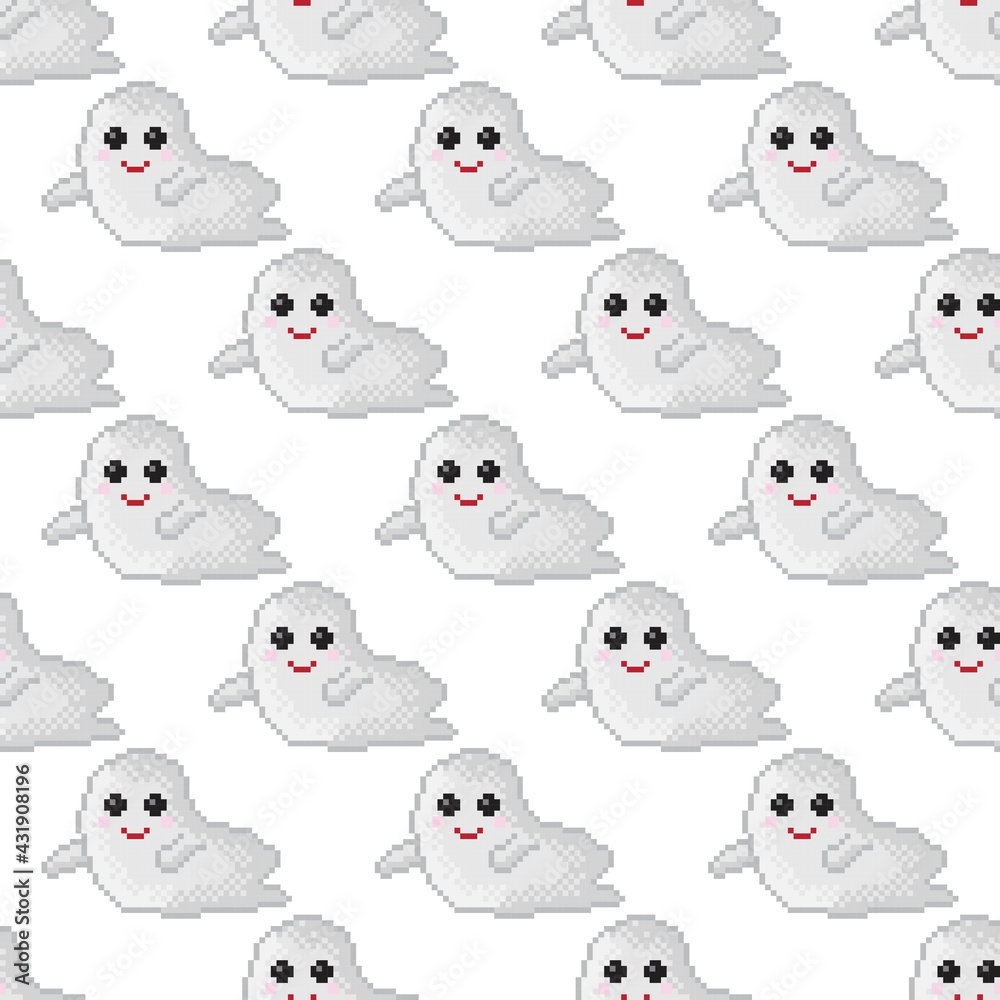 Cute little ghost pattern pixel art. Seamless pattern. Pixel art ghost ...