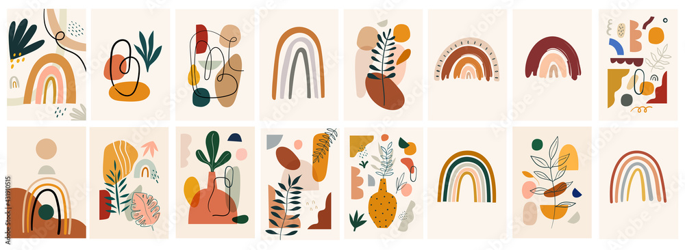 Pastel stylish trendy posters templates with rainbows and abstract ...