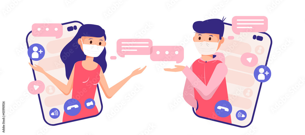 Social Distancing, two people keeping distance for infection risk and disease. Two people ...