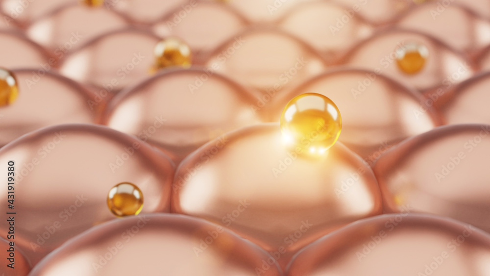 3d skin cell microscope, saggy skin of the skin cell, skin layer up. 3d ...