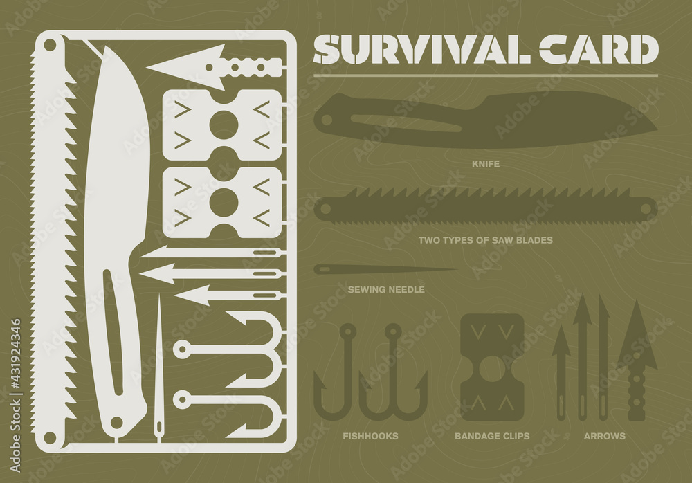 Vector Survival card. Design for laser cut. Size as a classic payment ...