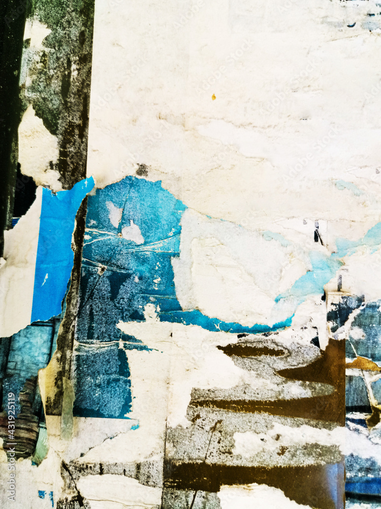 Layers of vintage posters glued and torn with time the wall Stock Photo ...