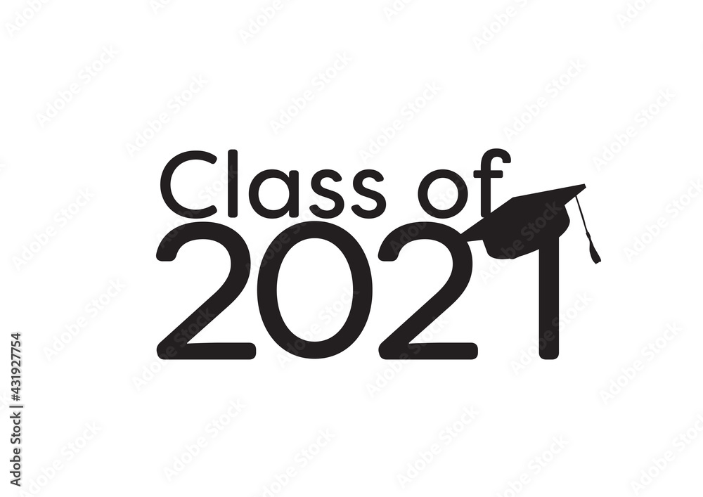 Class of 2021 logo with text, numbers and academic cap illustrations on ...