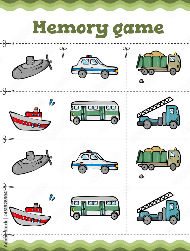 Memory game. Educational game for children. Cartoon . Vector ...