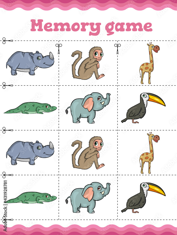Memory game. Educational game for children. Cartoon . Vector ...