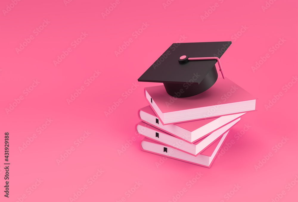 3D Rendering of Graduation Cap, books Realistic 3d shapes. Education ...