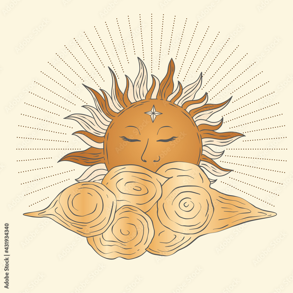 Celestial sun and sky cloud star light vector. Sacred dreaming ...