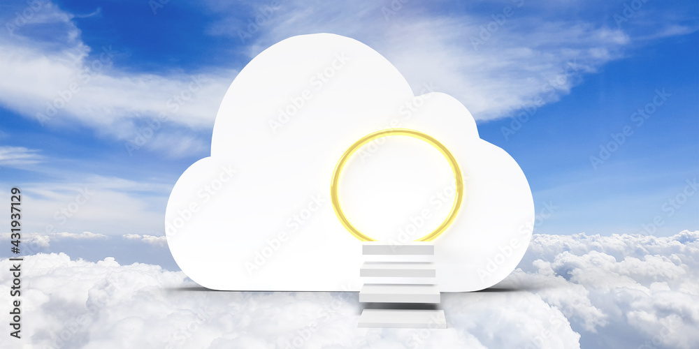 3d rendering scene Stairway Leading Up To Heavenly cloud Sky Toward The ...