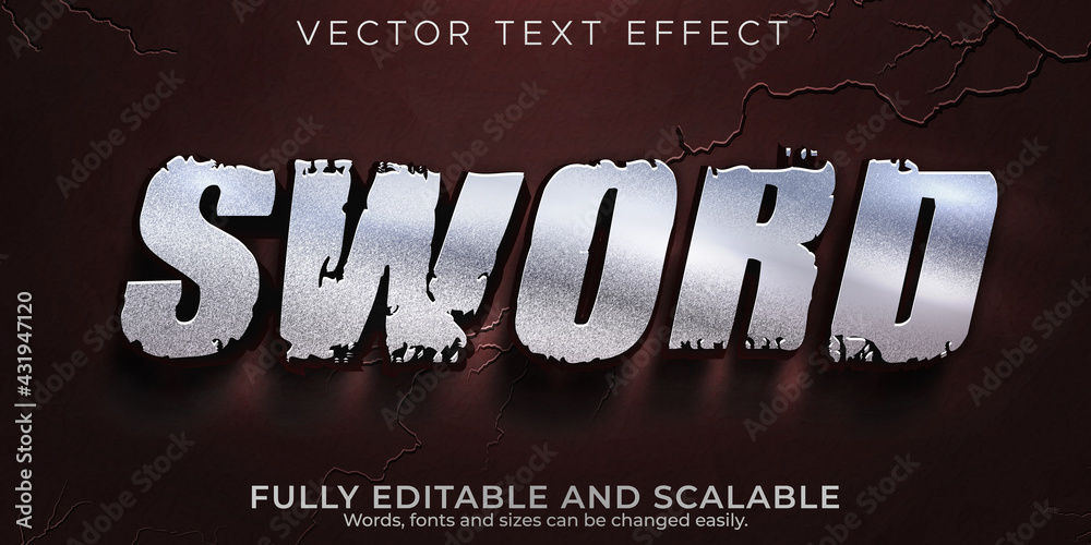 Sword metallic text effect; editable warrior and knight text style ...