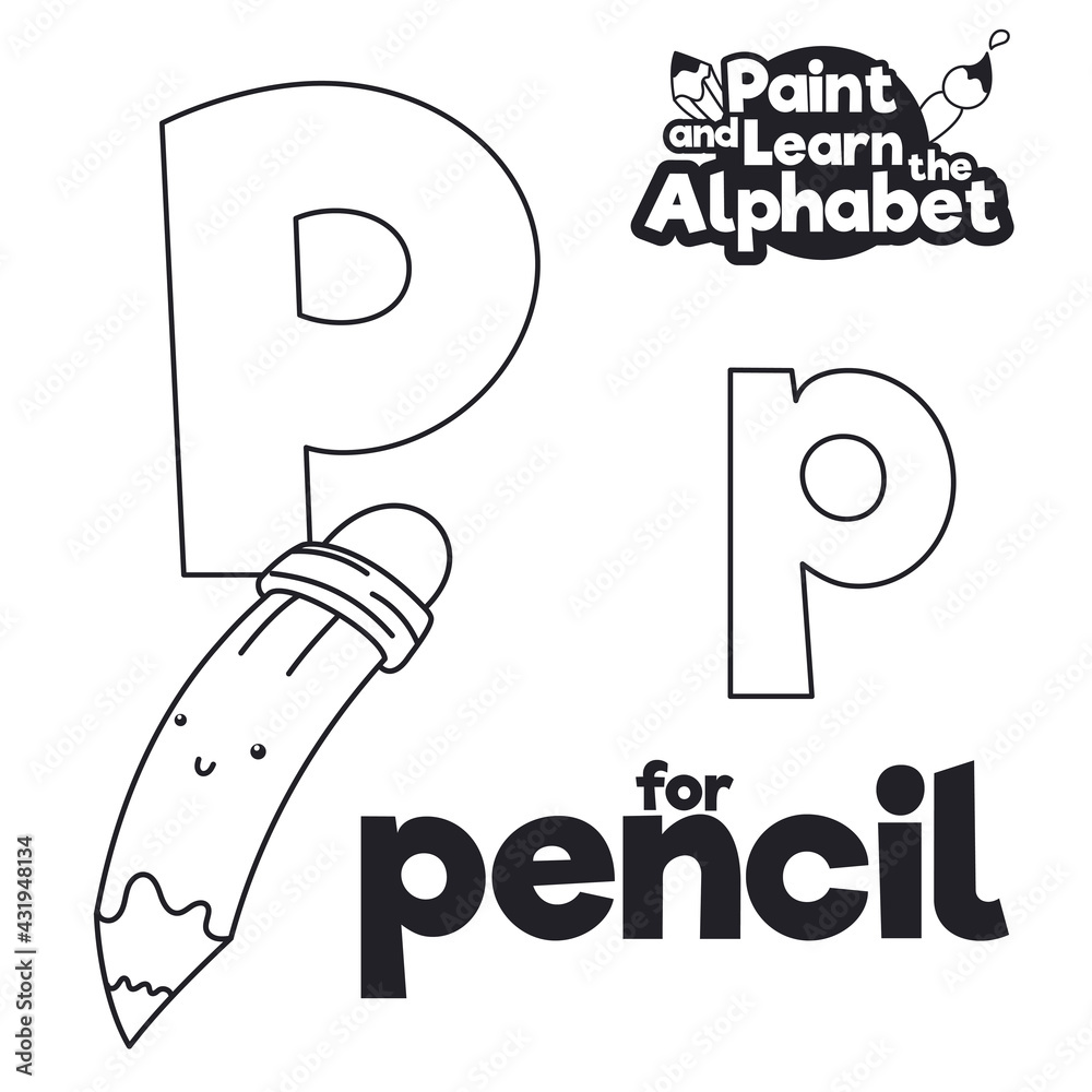 Didactic Alphabet to Color it, with Letter P and Pencil, Vector ...