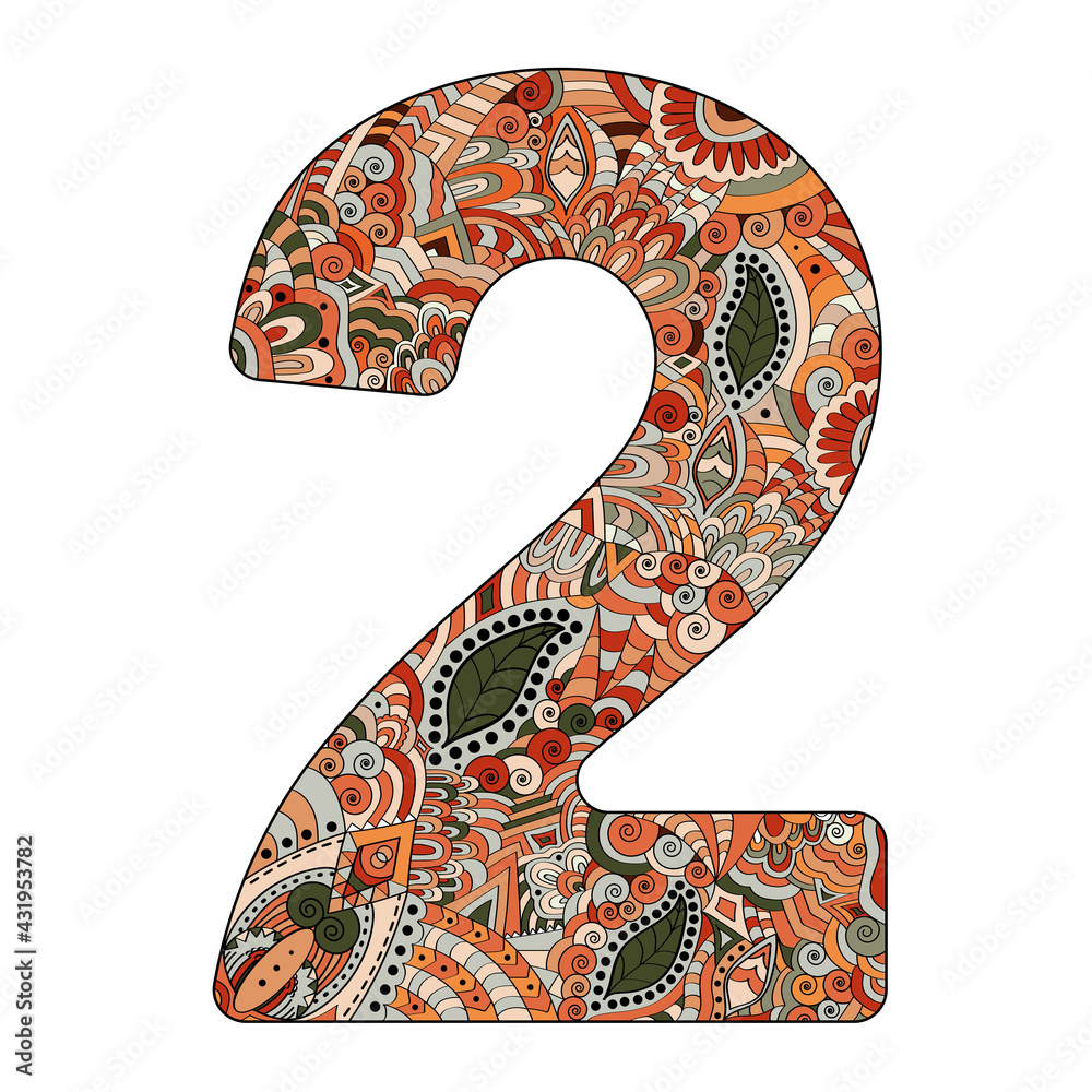 Zentangle stylized number 2 in doodle style. Hand drawn vector ...