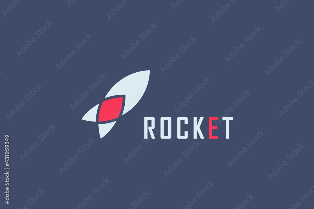 Rocket Logo. White and Red Geometric Shapes Simple Rocket Icon Cutout ...
