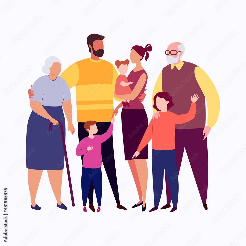 Three generations of a family together. Vector illustration in flat ...