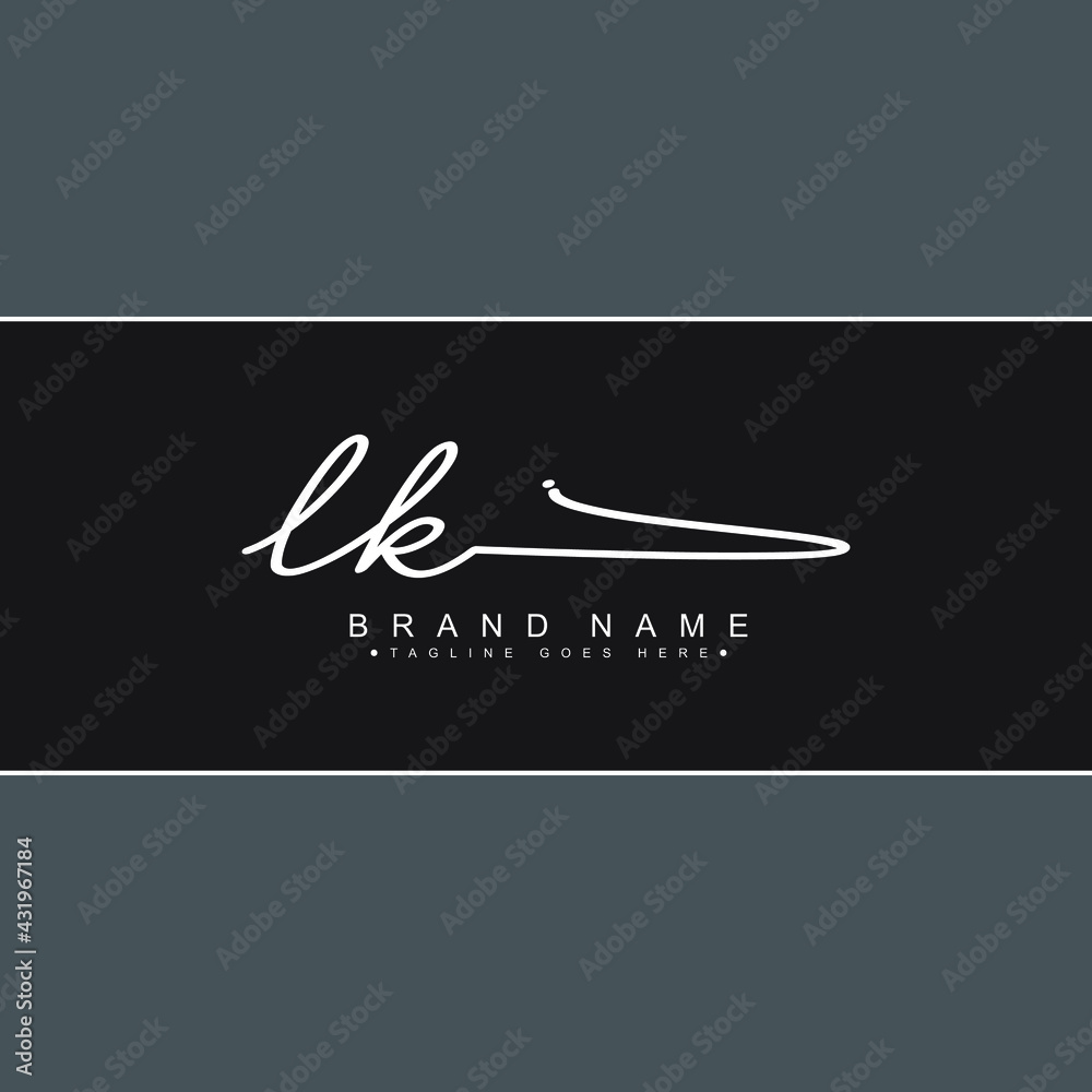 Initial Letter LK Logo - Handwritten Signature Style Logo Stock Vector ...