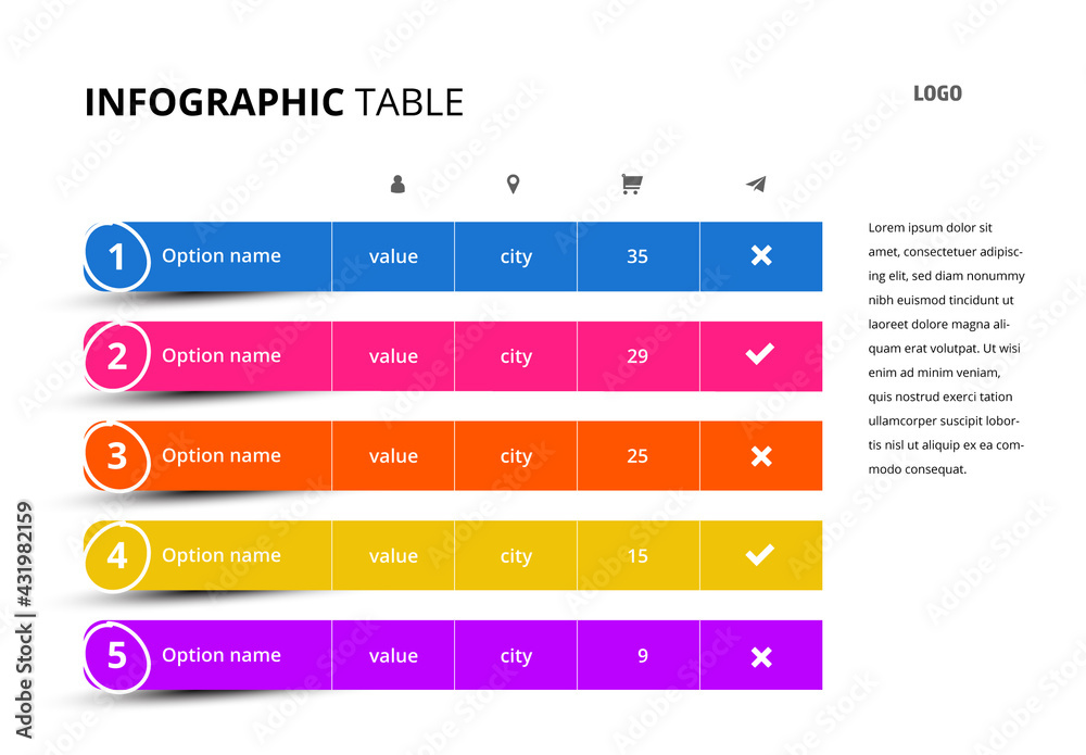 Infographic Table Layout With Colored Rows Stock Template Adobe Stock