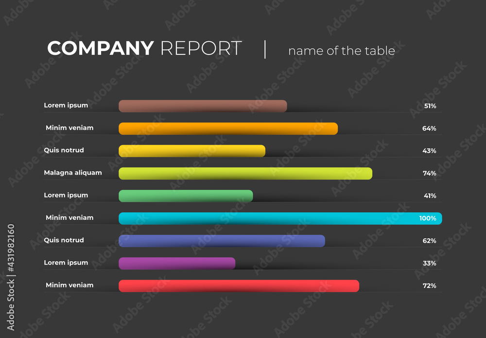 Horizontal Chart Table Layout with Dark Background Stock Template ...