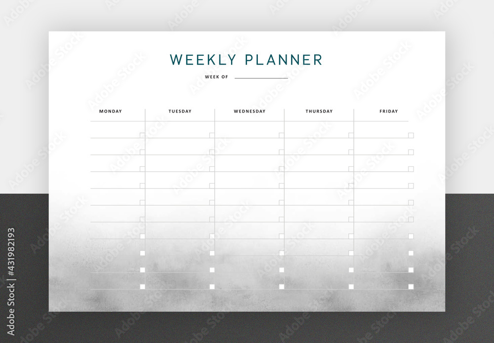 Minimal Weekly Planner with Smoke Background Stock Template | Adobe Stock