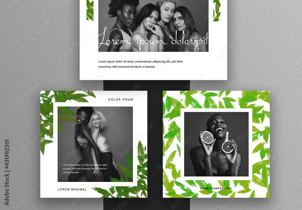 Social Layouts with Green Leaf Elements Stock Template | Adobe Stock