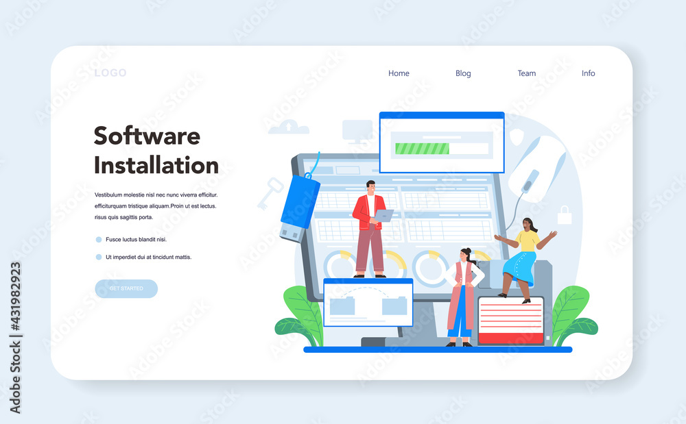System administrator web banner or landing page set. Technical work ...
