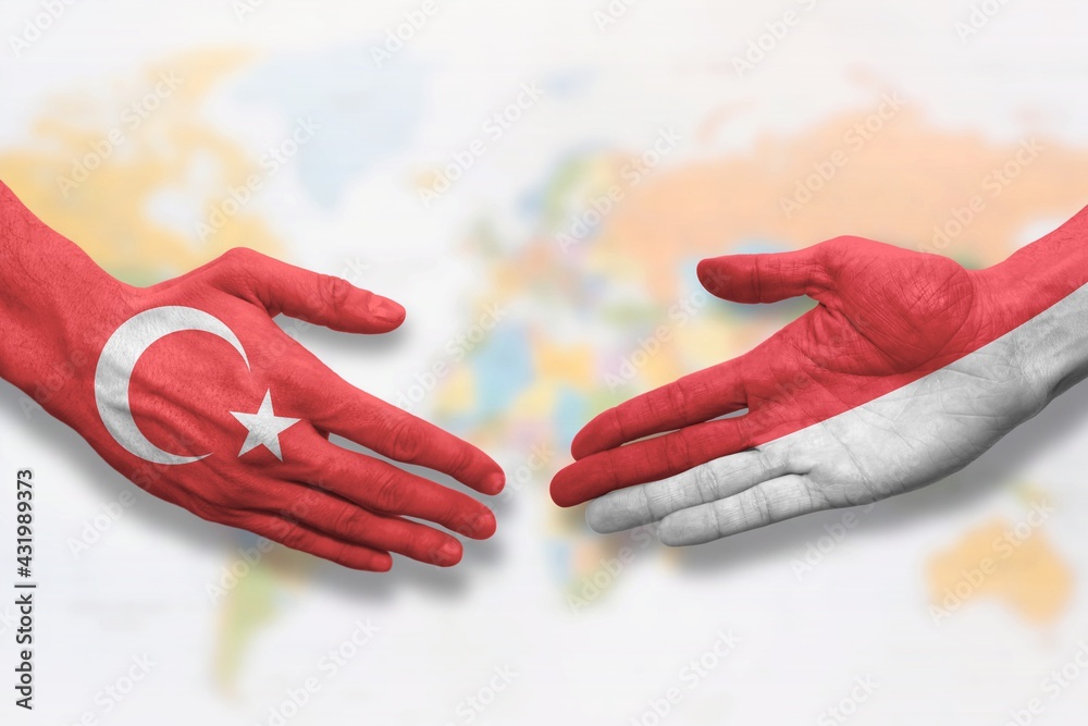Turkey and Indonesia - Flag handshake symbolizing partnership and ...