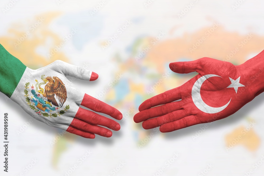 Turkey and Mexico - Flag handshake symbolizing partnership and ...