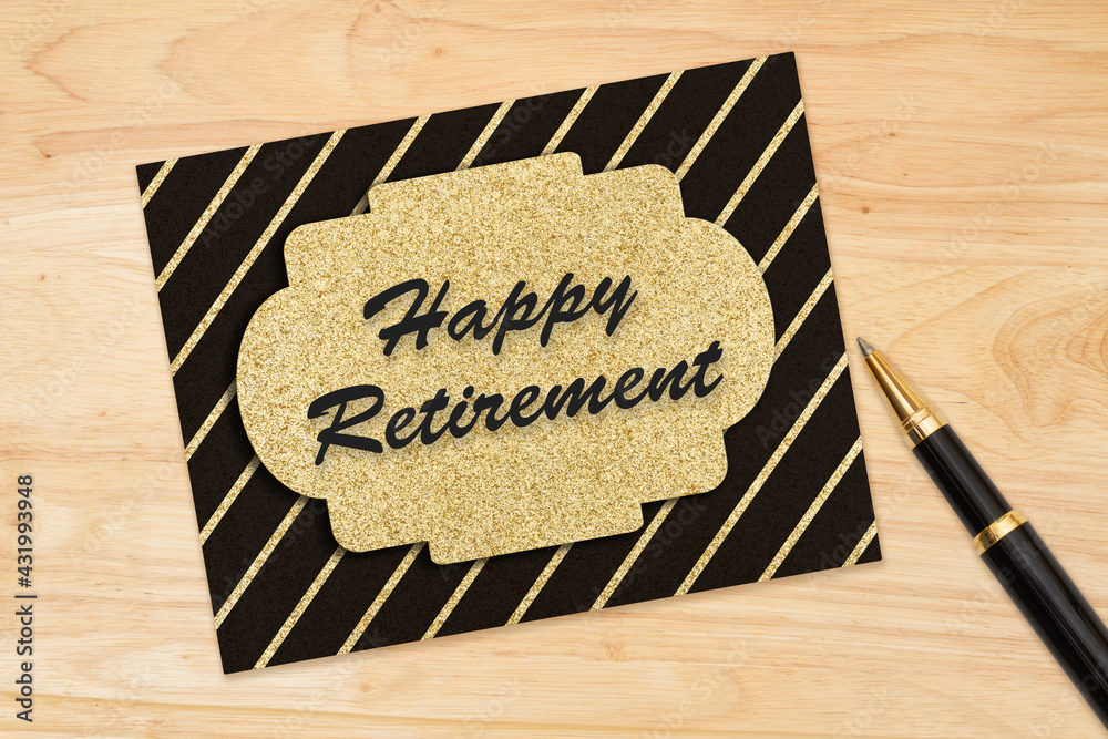 Happy Retirement message on a greeting card on wood desk Stock Photo ...