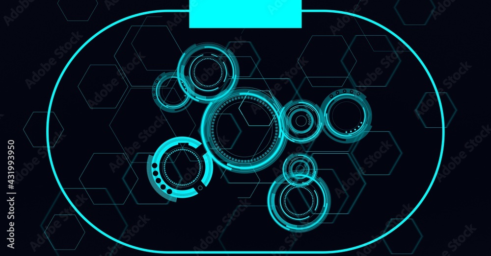 Animation of scopes scanning and hexagons on black background Stock ...
