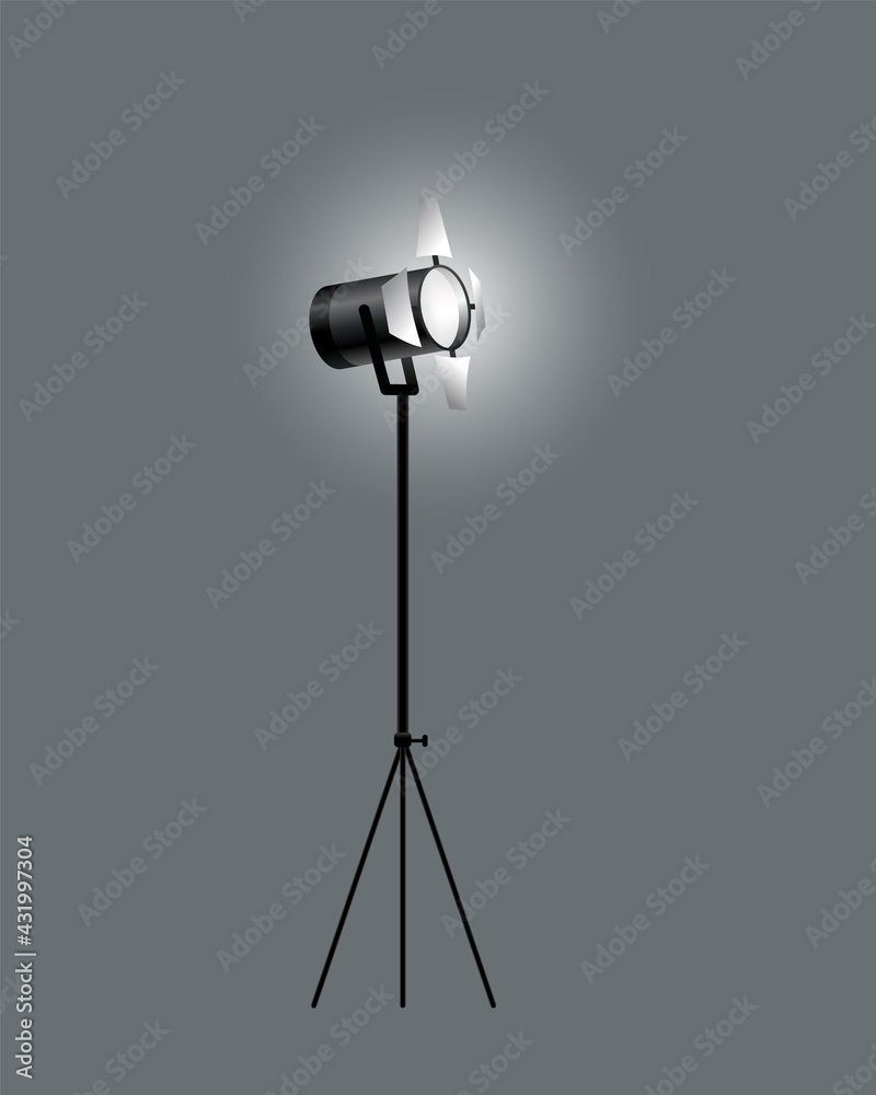 Realistic spotlights with gray background for show contest or interview ...