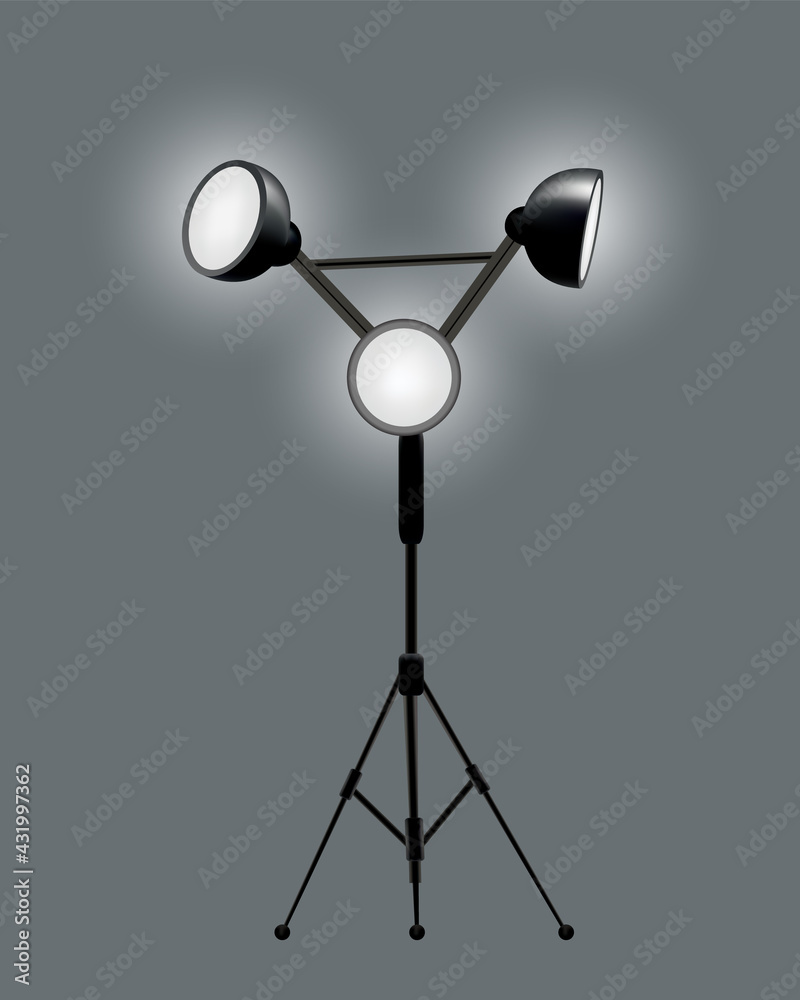 Realistic spotlights with gray background for show contest or interview ...