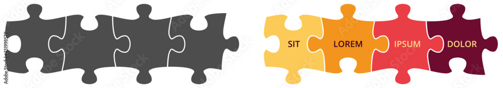 Simple four connected jigsaw puzzle pieces illustration, gray and ...