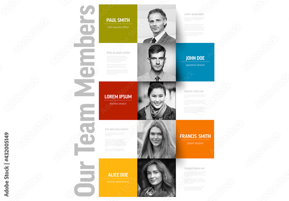 Company Team Color Presentation Layout with Black and White Photos ...