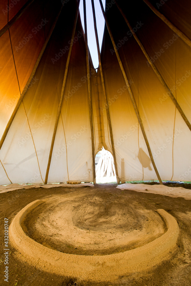 Preparation of the Navajo half-moon fireplace for a Peyote ceremony in ...