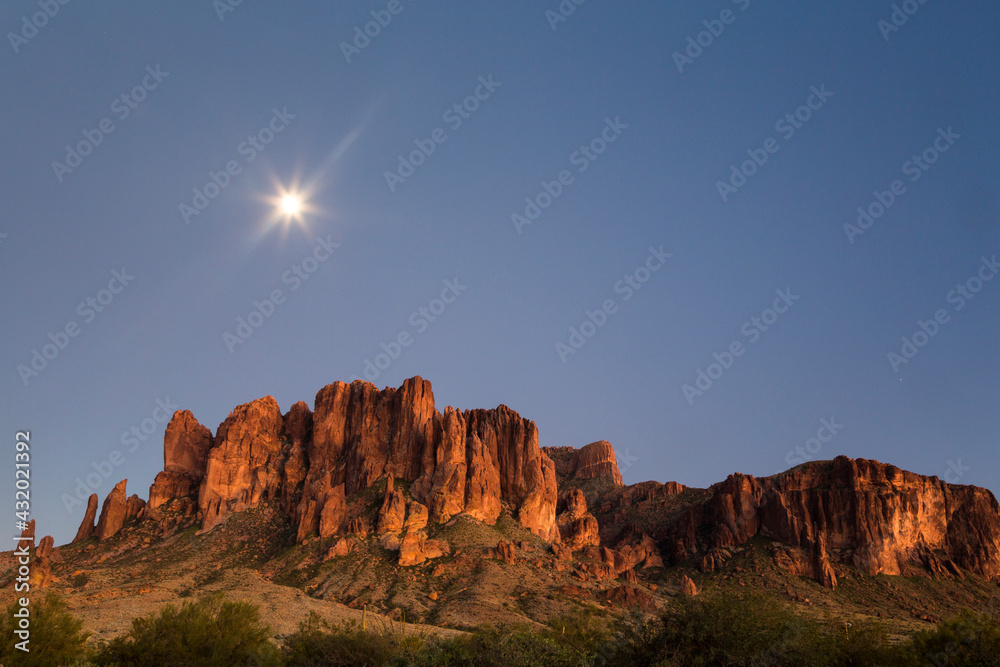 The moon rising above the western Superstition Mountains, Lost Dutchman ...
