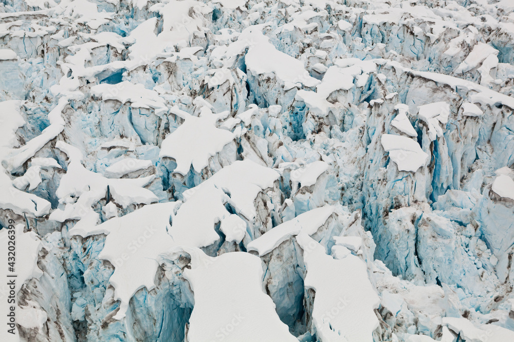 Detail of the heavily crevassed surface of Columbia Glacier, Alaska ...