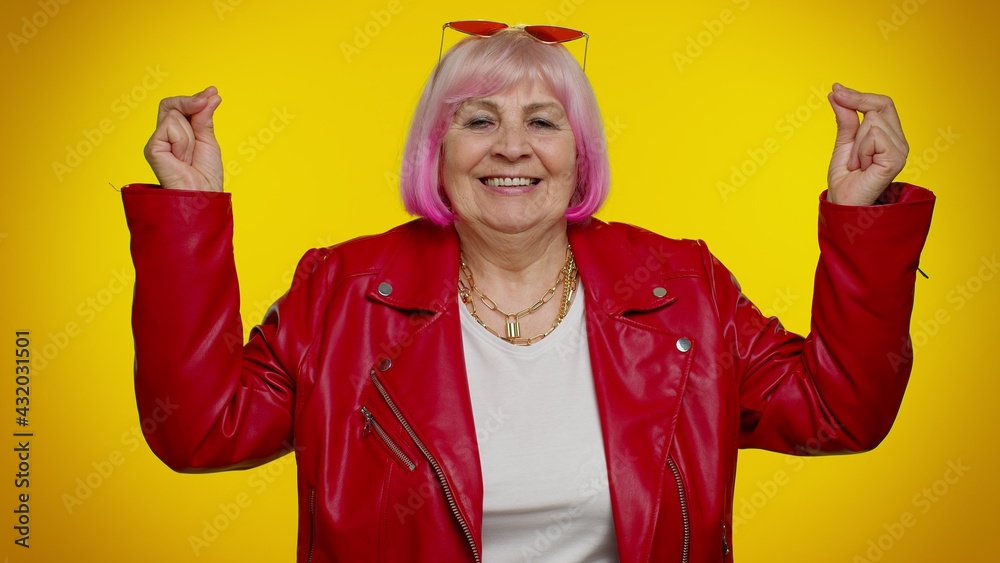 Keep calm down, relax, inner balance. Mature stylish old granny woman ...