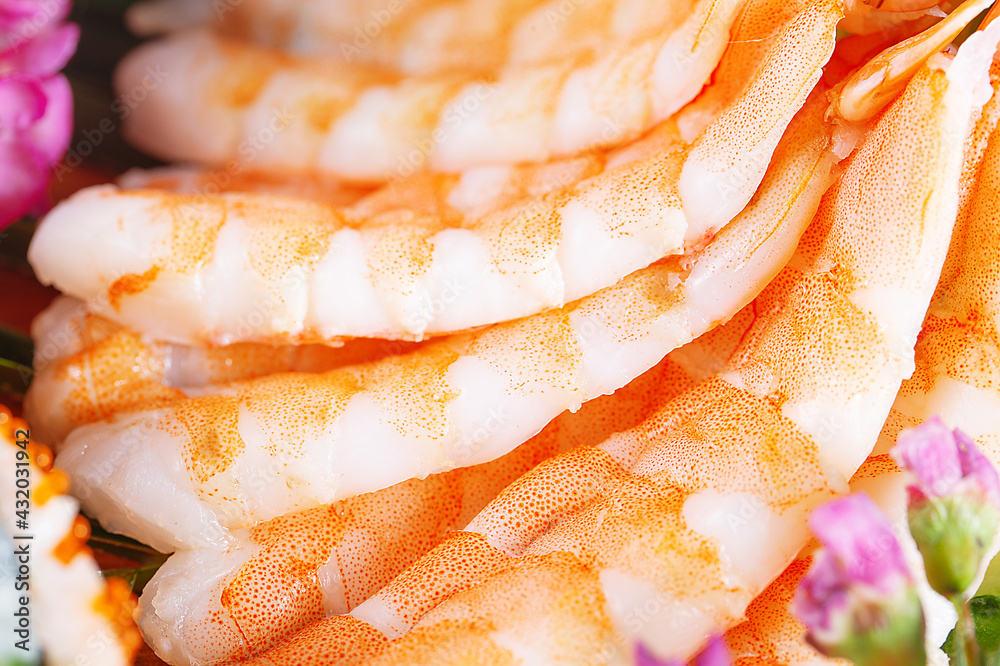 Peeled king prawns meat close-up Stock Photo | Adobe Stock