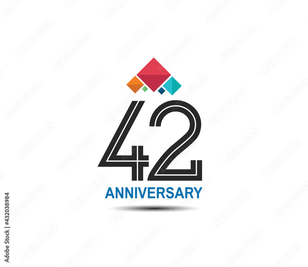 42 anniversary logotype with colorful crown isolated on white ...