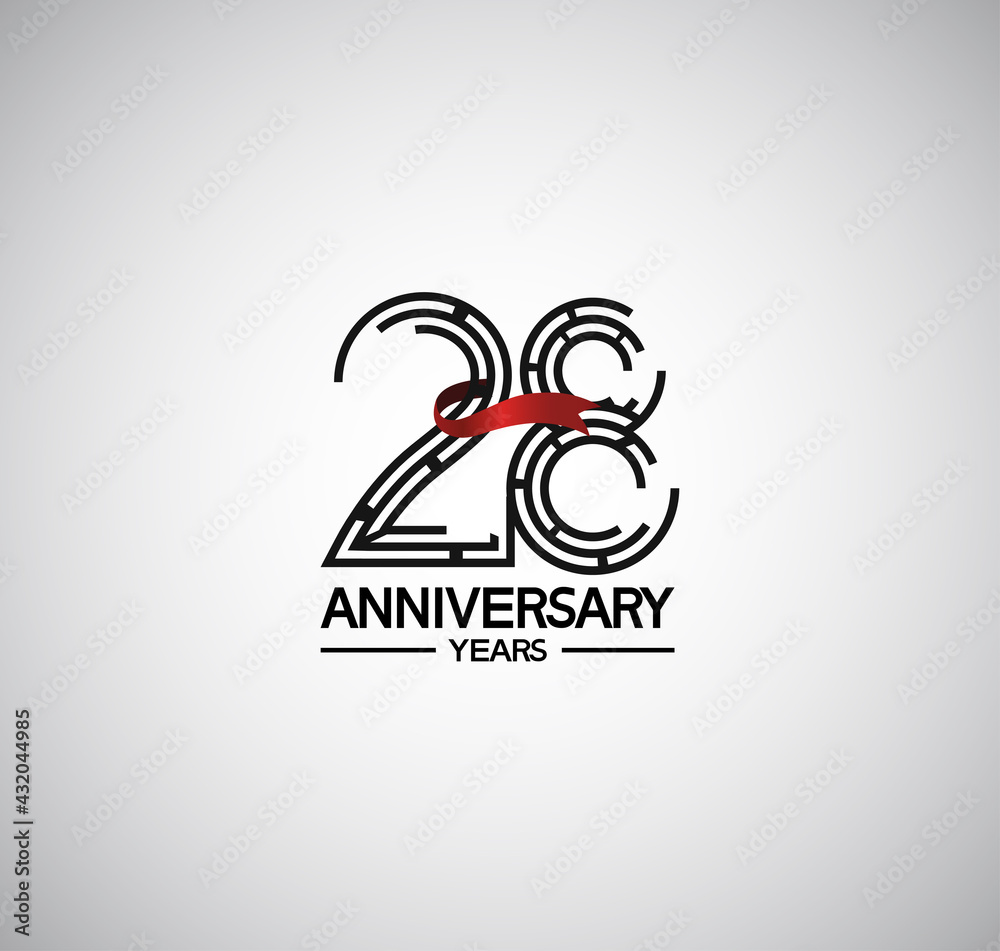 28 years anniversary logotype flat design with labyrinth style number ...